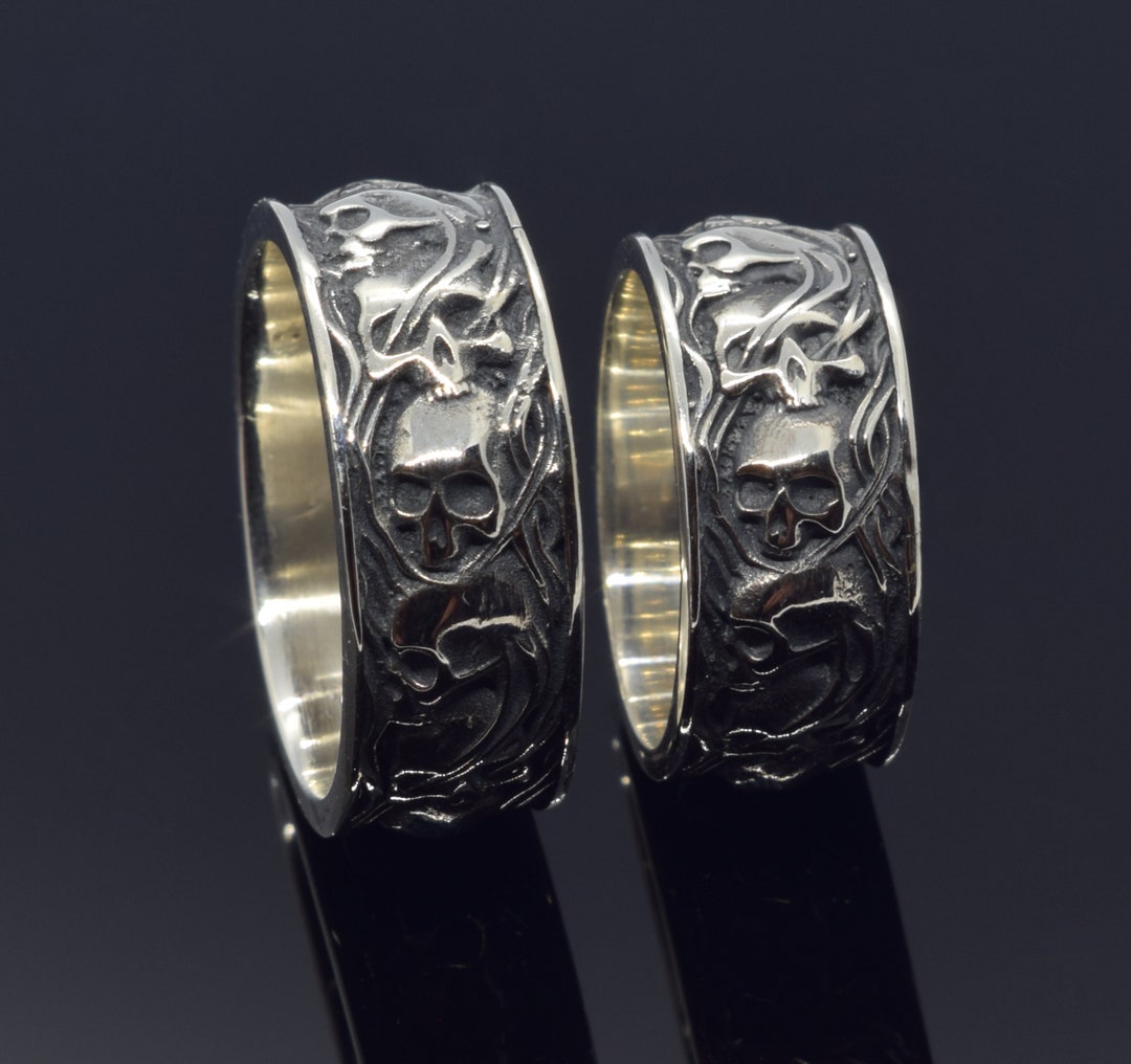 Skull Goth Wedding Bands, Sterling Silver Goth Promise Ring, Gothic ...