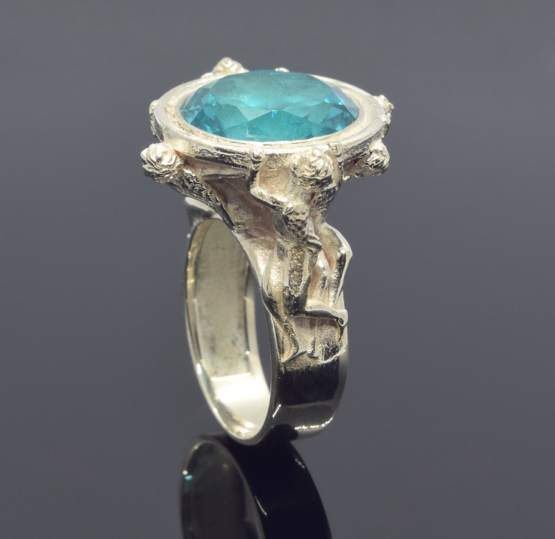Ring of Playing Angels, Blue Topaz Signet Ring, Blue Birthstone Ring - Etsy