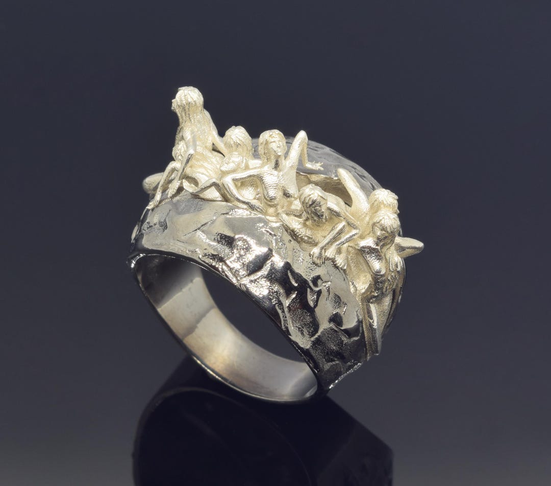 Silver Ring With Nude Women, Black Rhodium Two Tone Design - Etsy UK