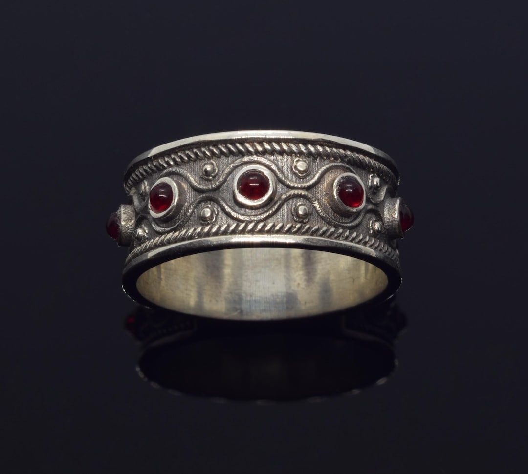 Medieval Silver Ring, Garnet Ring Vintage, Chunky Ring, Armenian ...