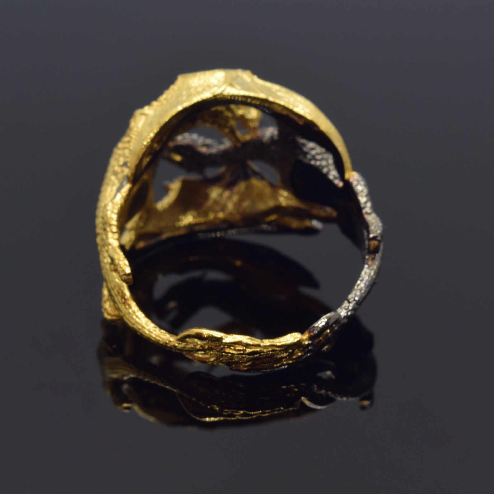 Double Fighting Dragon Ring, Gold and Rhodium Plated Sterling Silver ...