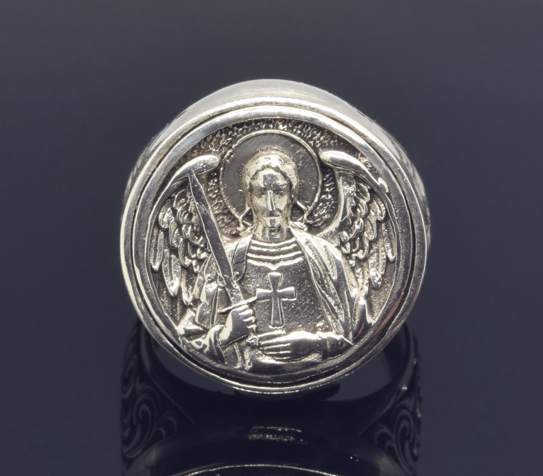 Archangel St Michael Men Silver Signet Ring, Saint Michael Christian ...