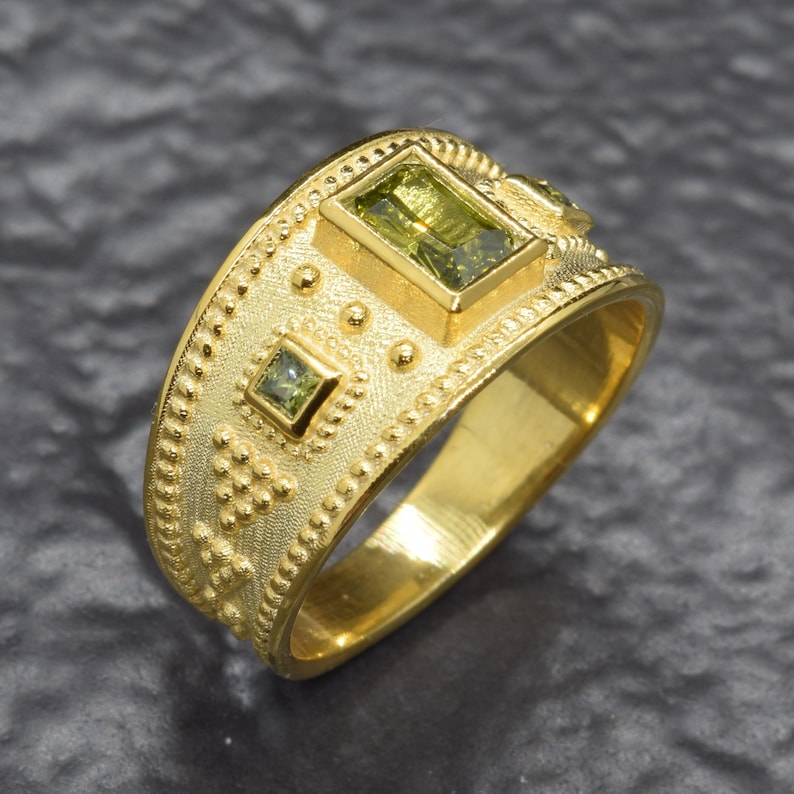 Wide Silver Band Ring With Peridot, Medieval Greek Jewelry - Etsy
