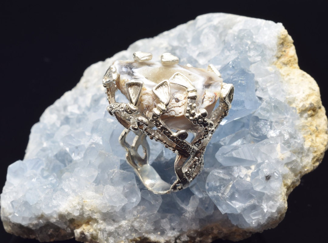 Unique Rough Geode Agate Silver Ring Handcrafted Natural Agate Stone ...