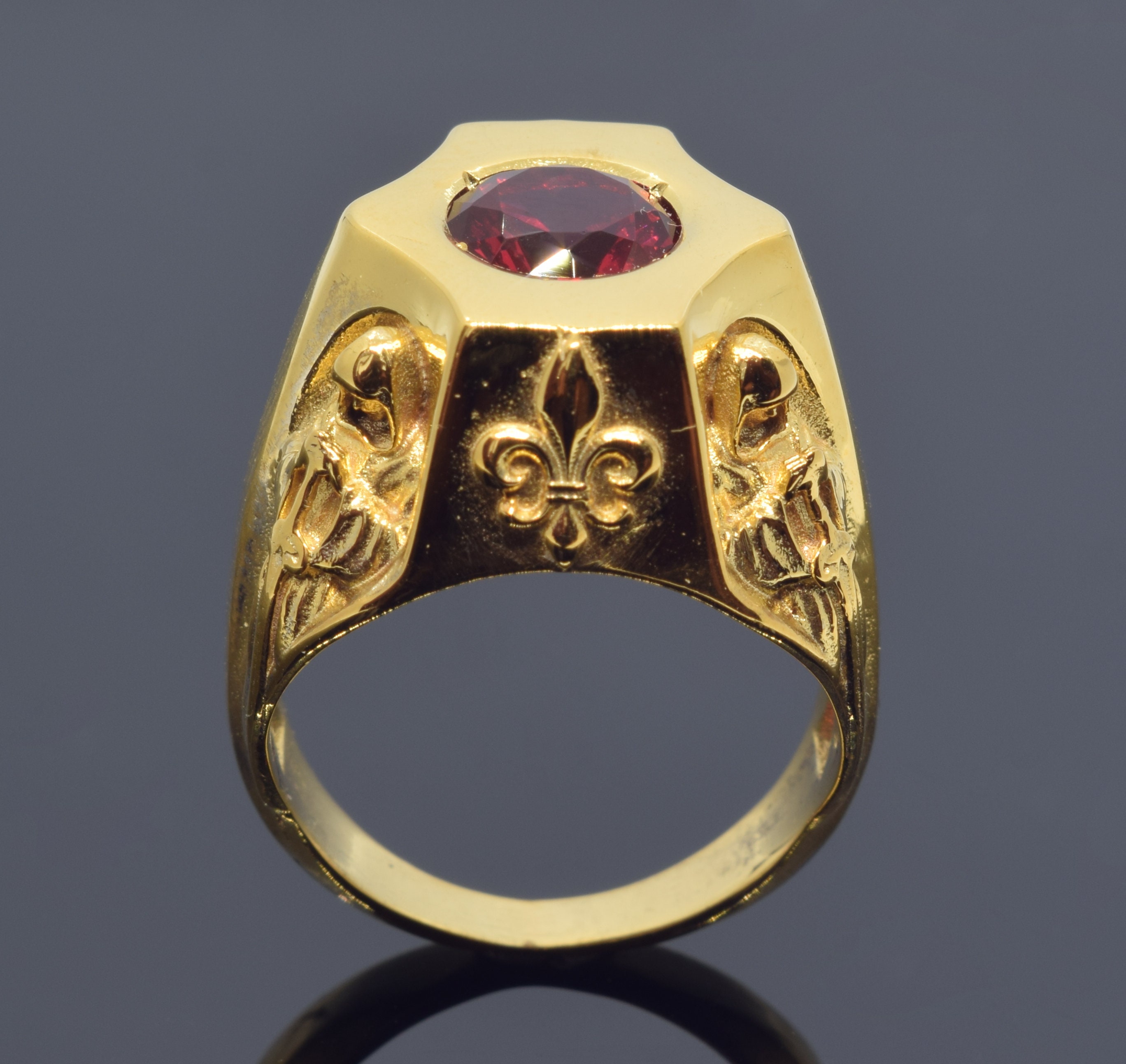 Templar Valor Garnet Signet Ring: Sterling Silver Knightly Emblem of ...