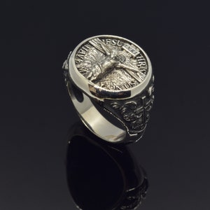 Silver Crucifix Men Signet Ring, Religious Jesus Ring for Men, Jesus ...