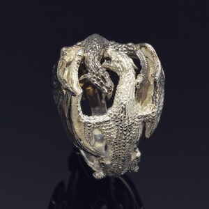 Double Fighting Dragon Silver Ring, Gold & Rhodium Plated Dragon Ring ...