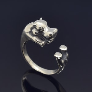 Hippo Silver Pinky Ring, Adjustable Animal Ring, Dainty Hippopotamus ...
