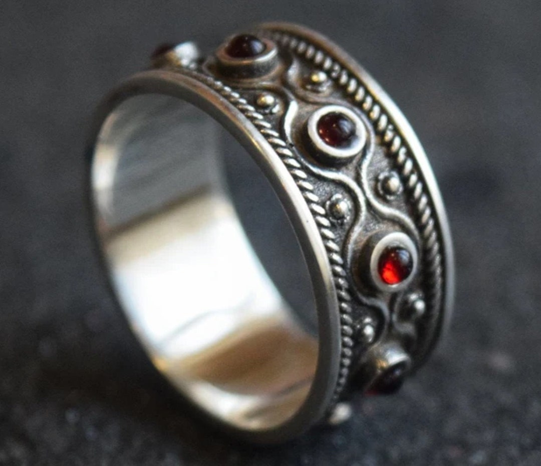 Medieval Ring, Garnet Ring Vintage, Chunky Ring, Armenian Jewelry - Etsy