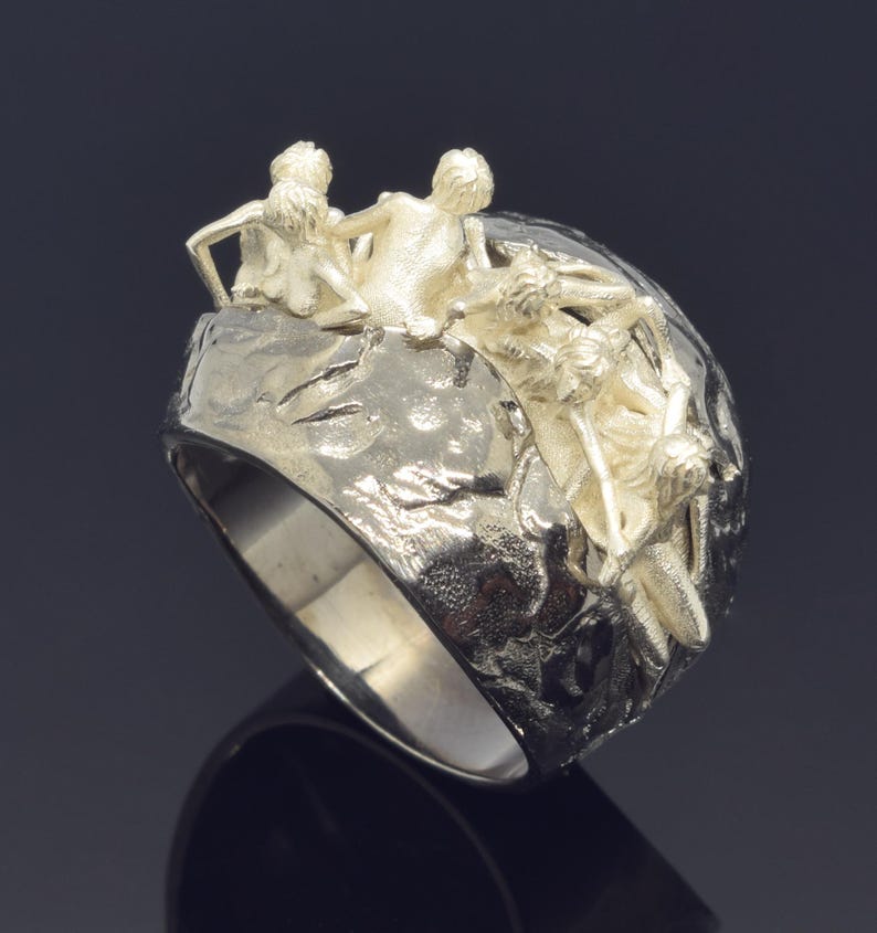 Silver Ring With Nude Women, Black Rhodium Two Tone Design - Etsy UK