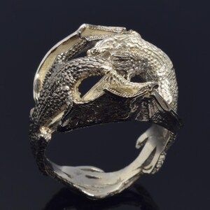 Double Fighting Dragon Silver Ring, Gold & Rhodium Plated Dragon Ring ...