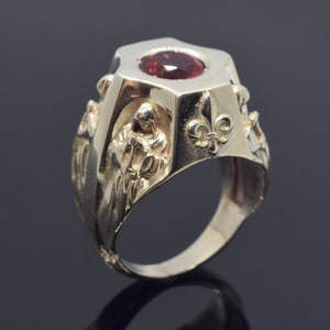 Templar Valor Garnet Signet Ring: Sterling Silver Knightly Emblem of ...
