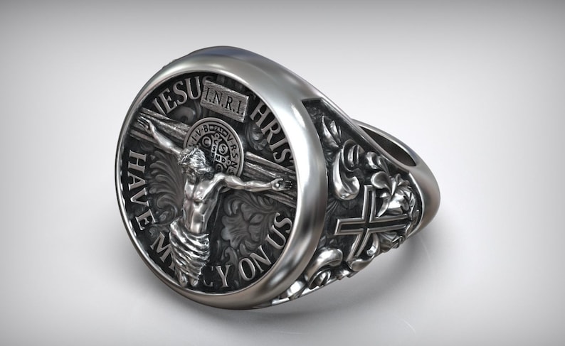 Jesus Christ Crucifixion Signet Ring, Catholic Cross Ring Catholic ...