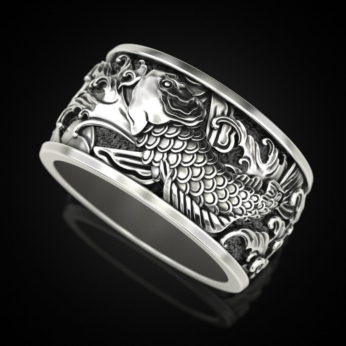 Silver Koi Carp Ring: Serene Aquatic Elegance in a Delicate Fish Design ...