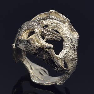Double Fighting Dragon Silver Ring, Gold & Rhodium Plated Dragon Ring ...