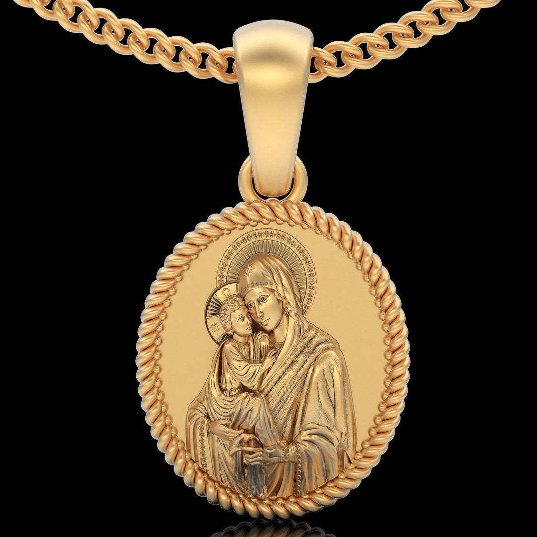 Virgin Mary and Baby Jesus Gold-plated Pendant Elegant Religious ...