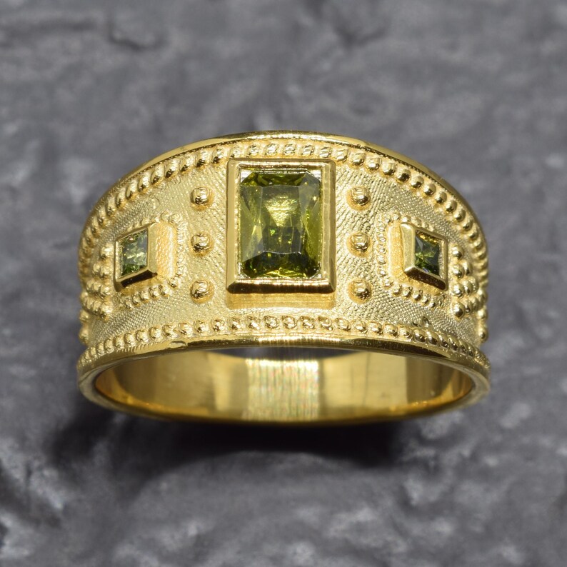 Wide Silver Band Ring With Peridot, Medieval Greek Jewelry - Etsy