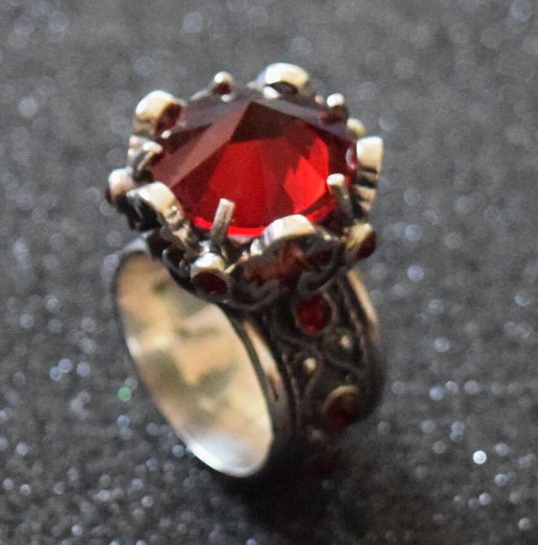 Medieval Silver Garnet Ring, Norse Crown Ring With Red Garnet, Armenian ...