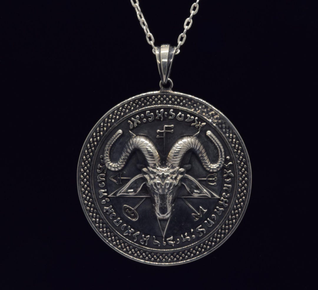 Sterling Silver Baphomet Necklace, Pentagram Lucifer Pendant, Very ...