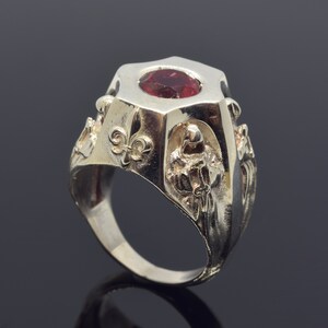 Templar Valor Garnet Signet Ring: Sterling Silver Knightly Emblem of ...