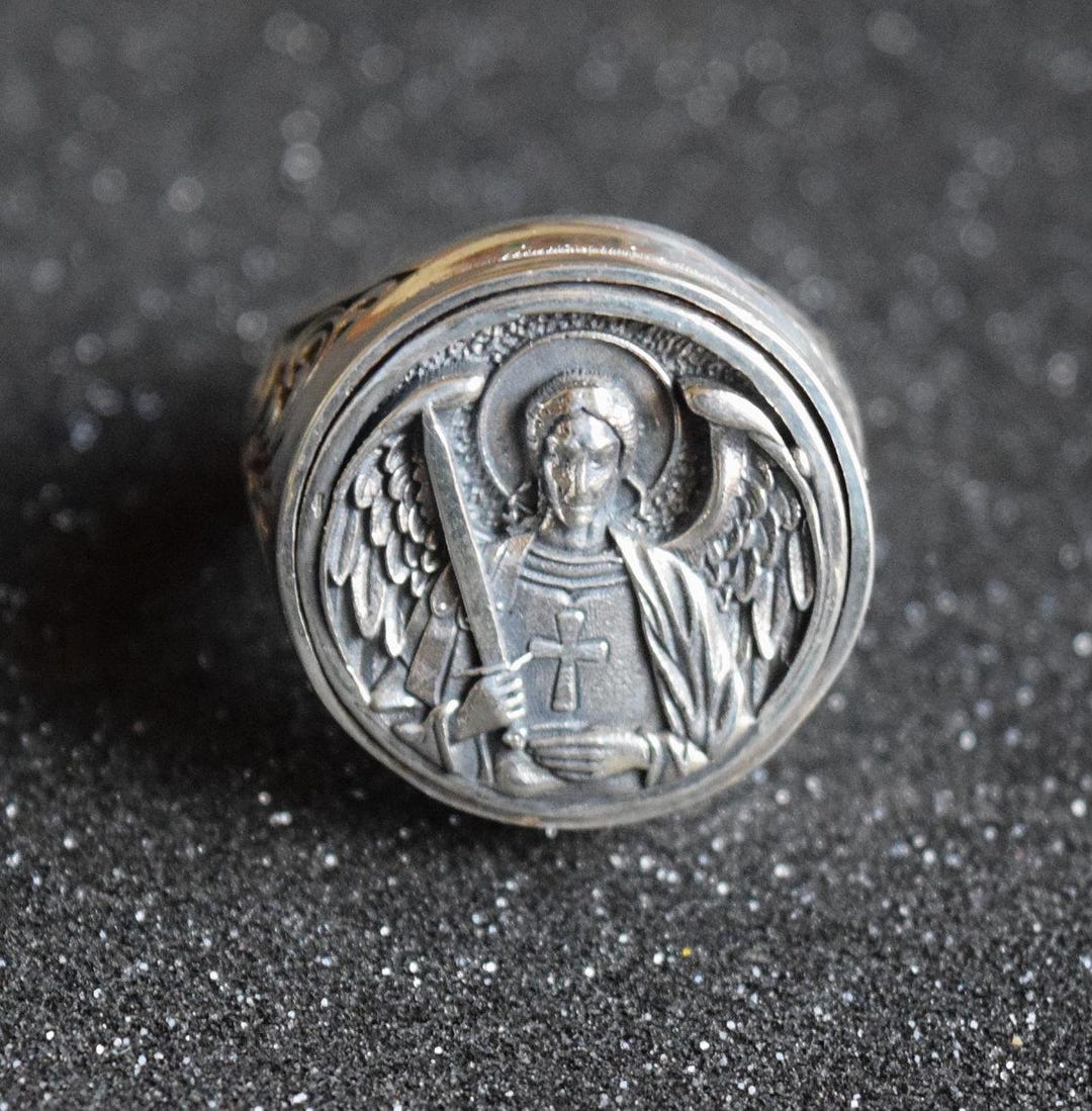 St Michael the Archangel Men Signet Ring, Saint Michael Christian Ring ...