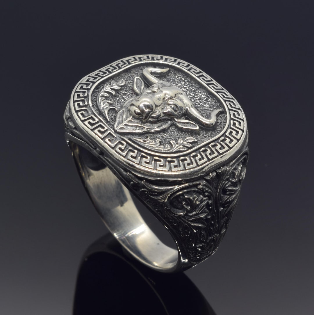 Taurus Bull Silver Signet Ring, Stoic Zodiac Emblem for the Earthy ...