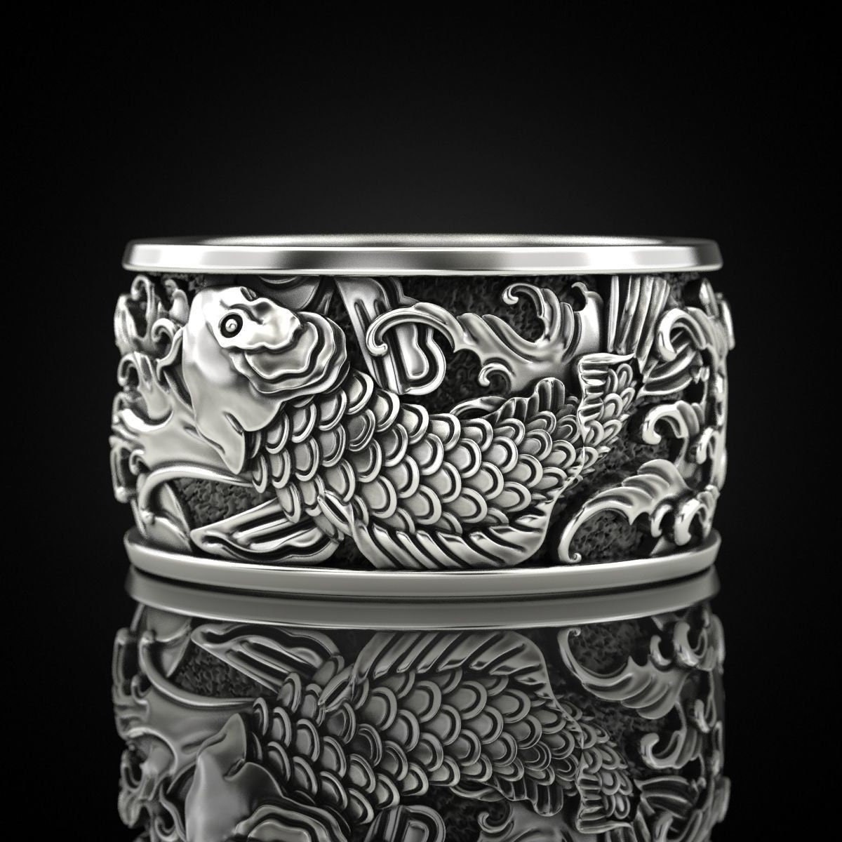 Silver Koi Carp Ring: Serene Aquatic Elegance in a Delicate Fish Design ...