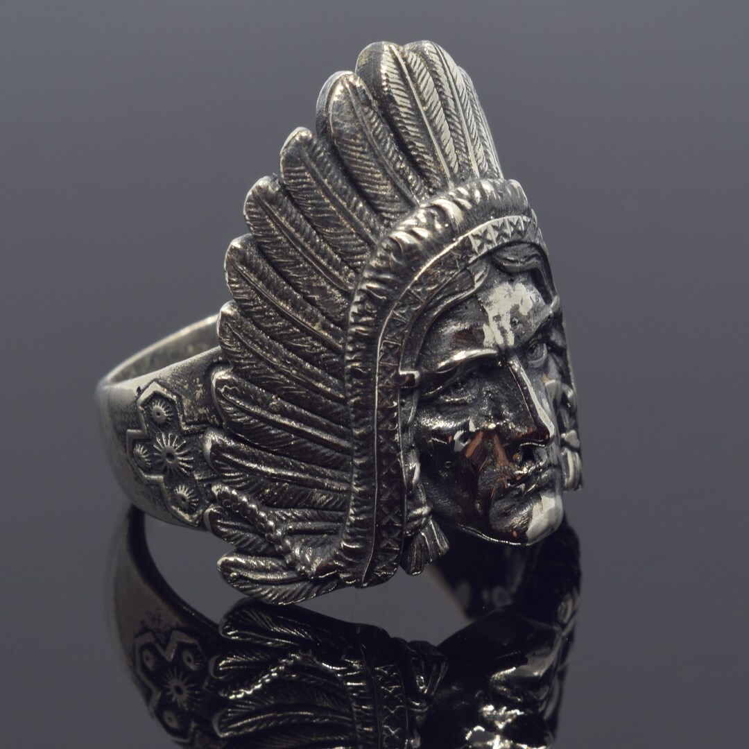 Silver Native American Indian Chief Ring, Mens Indian Chief Face Ring ...