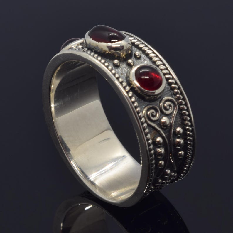 Ancient Greek Silver Garnet Ring, Etruscan Byzantine Jewelry - Etsy