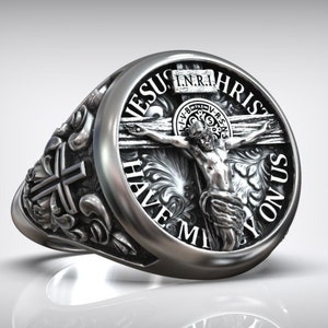 Jesus Christ Crucifixion Signet Ring, Catholic Cross Ring Catholic ...