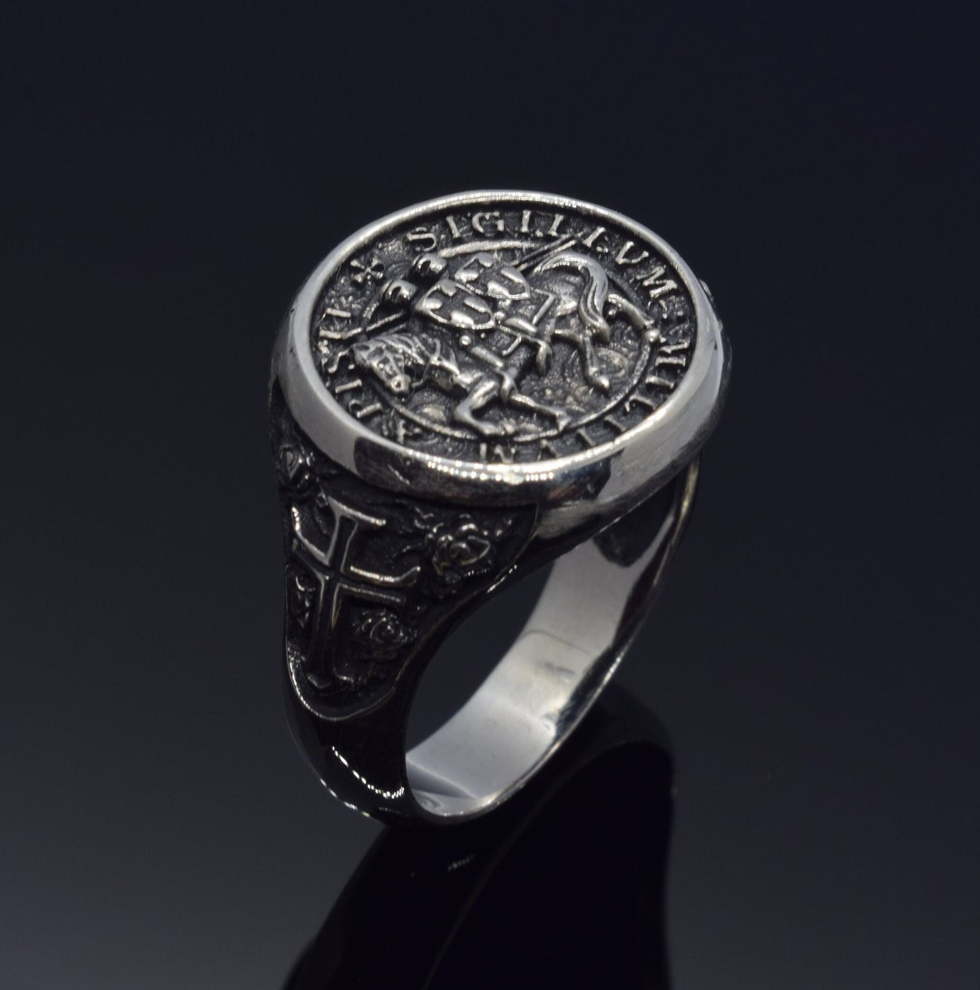 Sterling Silver Medieval Knights Templar Ring, Seal of Knights Templar ...