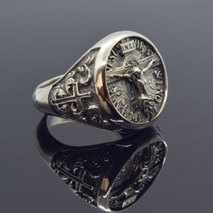 Jesus Crucifix Men Signet Ring, Religious Christian Jewelry - Etsy