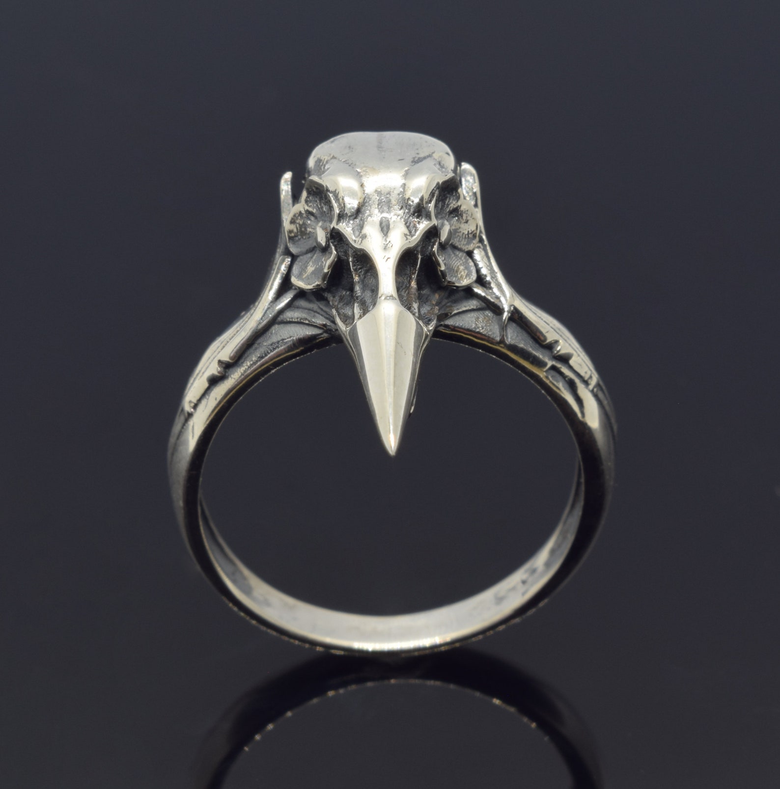 Oxidized Silver Raven Norse Ring, Crow Bird Skull Ring, Crow Ring - Etsy