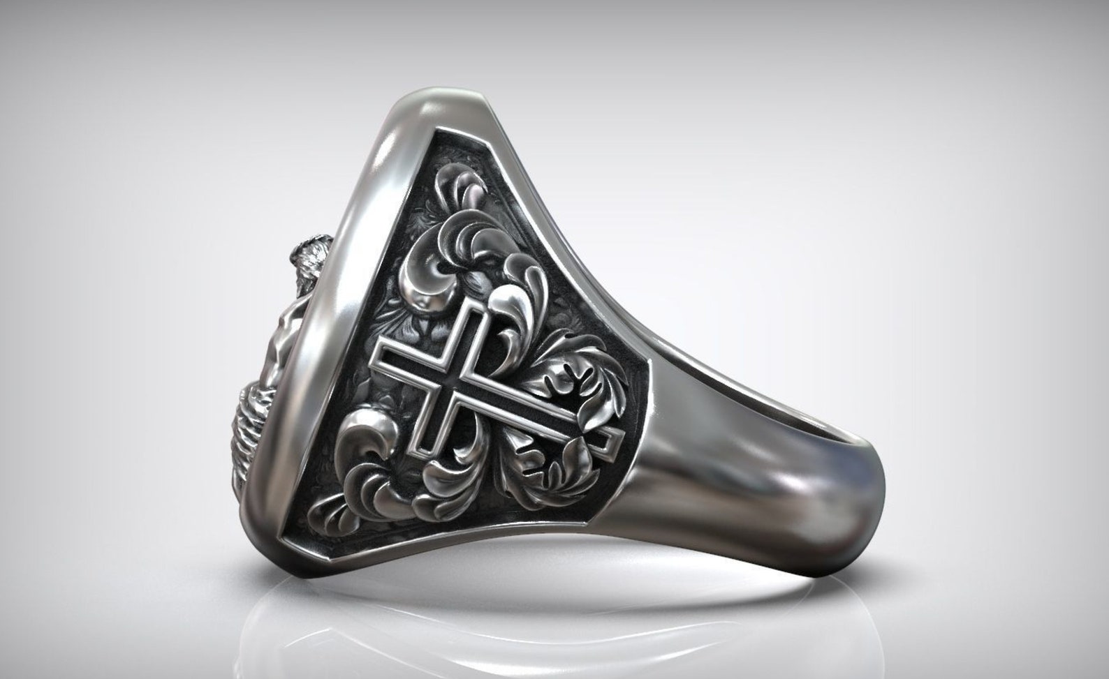 Jesus Christ Crucifixion Signet Ring, Catholic Cross Ring Catholic ...