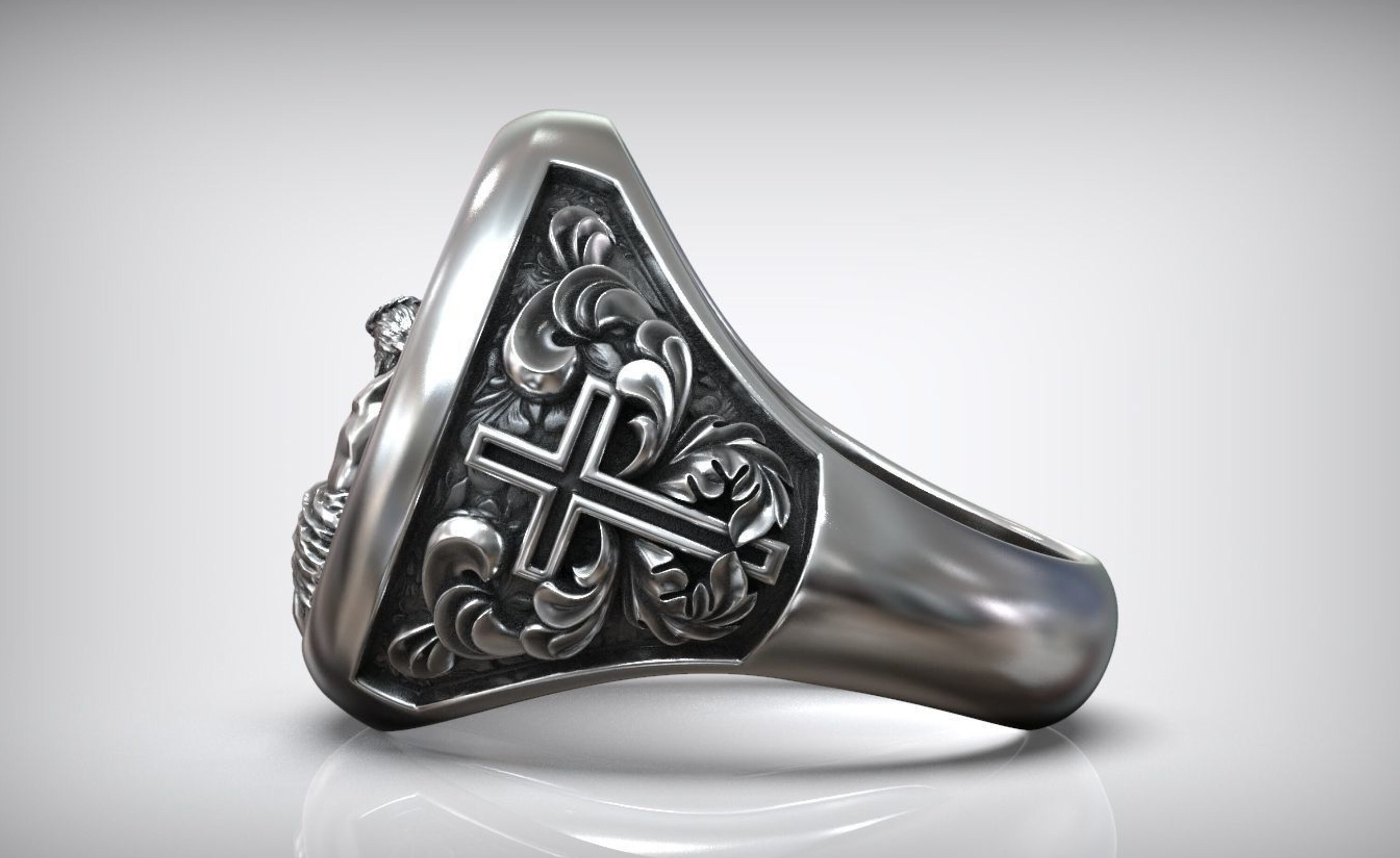Jesus Christ Crucifixion Signet Ring, Catholic Cross Ring Catholic ...