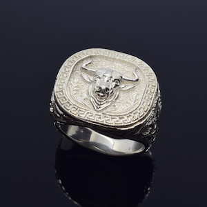 Taurus Bull Silver Signet Ring, Stoic Zodiac Emblem for the Earthy ...