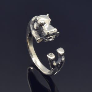 Hippo Silver Pinky Ring, Adjustable Animal Ring, Dainty Hippopotamus ...