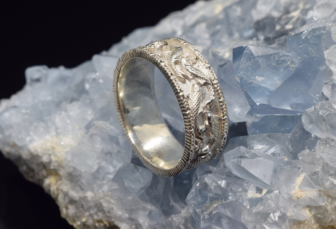 Koi Fish Silver Mens Ring, Japanese Fish Nature Inspired Ocean Ring ...