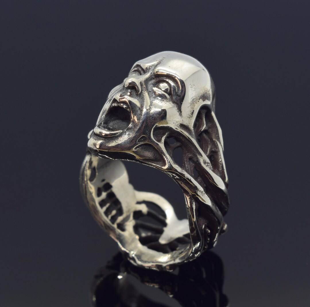 Memento Mori Screaming Human Face Silver Ring, Biker Jewelry - Etsy