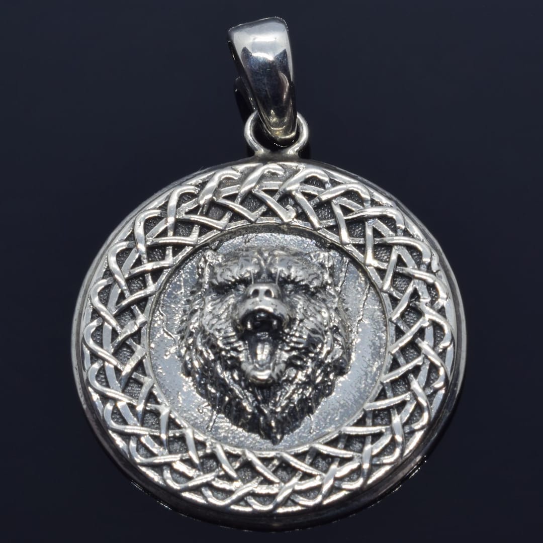 Bear Silver Pendant, Animal Unique Celtic Jewelry - Etsy