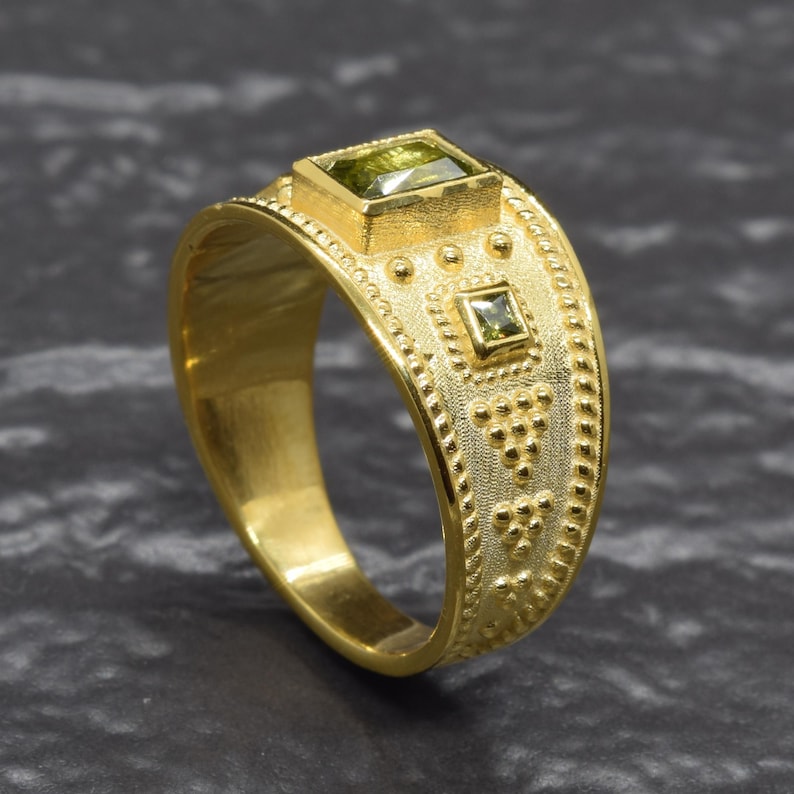 Wide Silver Band Ring With Peridot, Medieval Greek Jewelry - Etsy