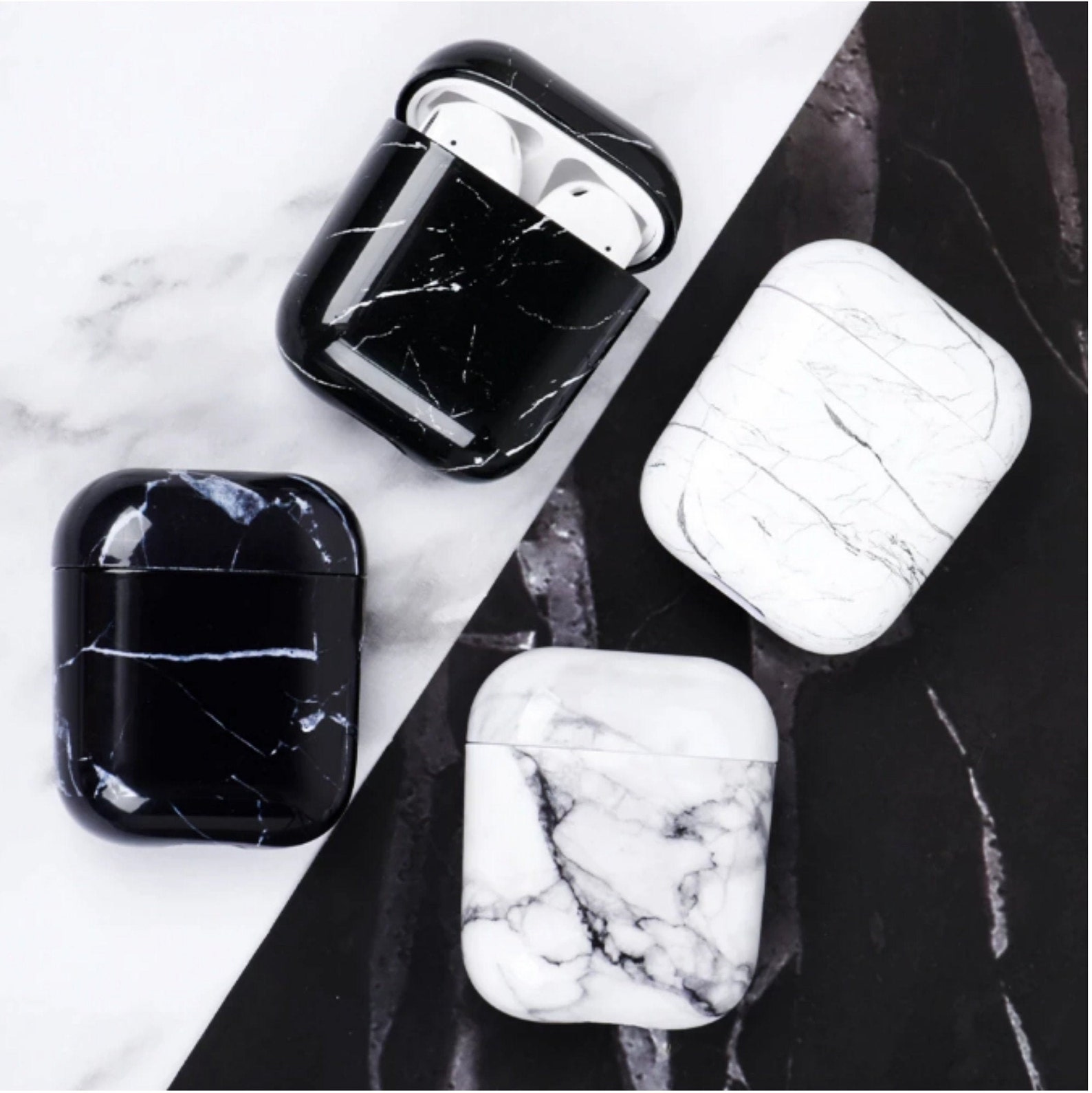 Black and White Airpod Case Marble Aesthetic | Etsy