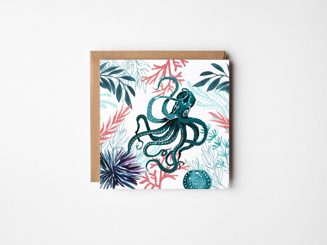Blue Octopus Art Greetings Card Birthday Card for Her Inside - Etsy