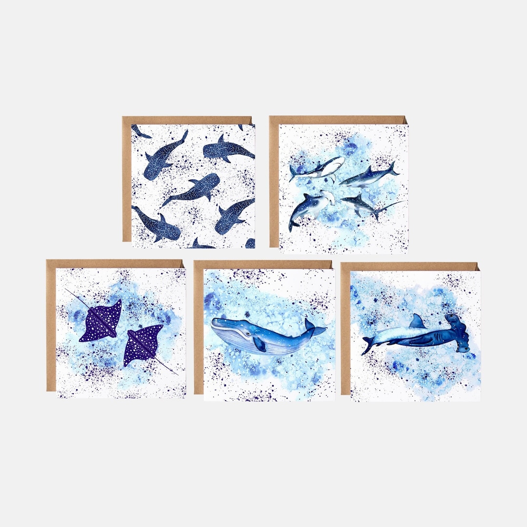 Sea Animals Watercolour Art Greetings Cards Multipack Collection - Pack ...