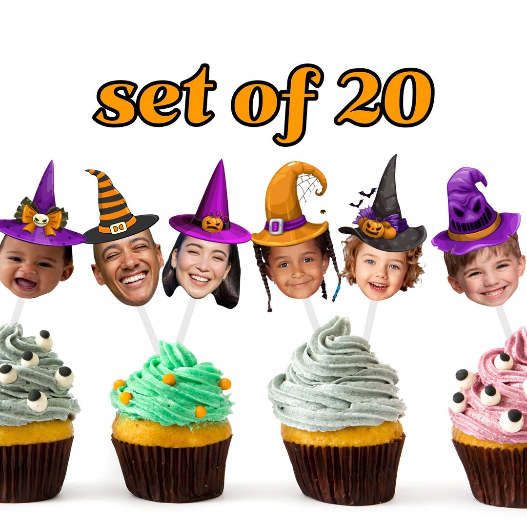 Halloween Cupcake Toppers (set of 20) | Custom Face Photo Cupcake ...