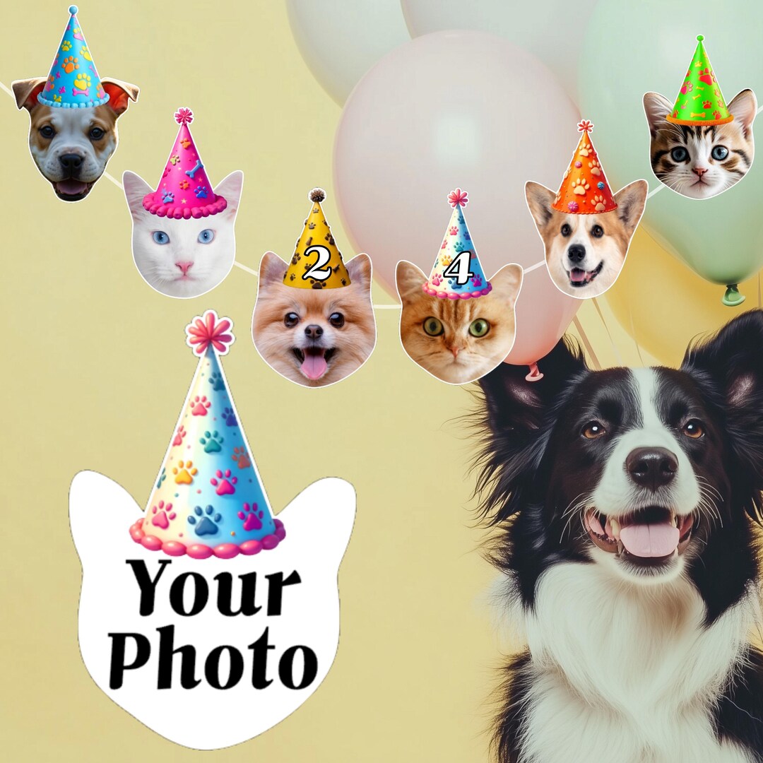 Custom Dog Birthday Party Hat Banner | Personalized Cat Party ...
