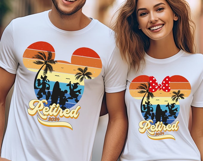 Disney Retirement Couple Shirt, Retro Sunset Retired 2024 Mickey ...