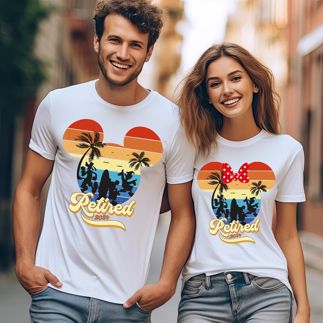 Disney Retirement Couple Shirt, Retro Sunset Retired 2024 Mickey ...
