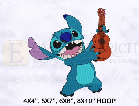 Lilo And Stitch Playing Guitar Embroidery Design Stitch | Etsy