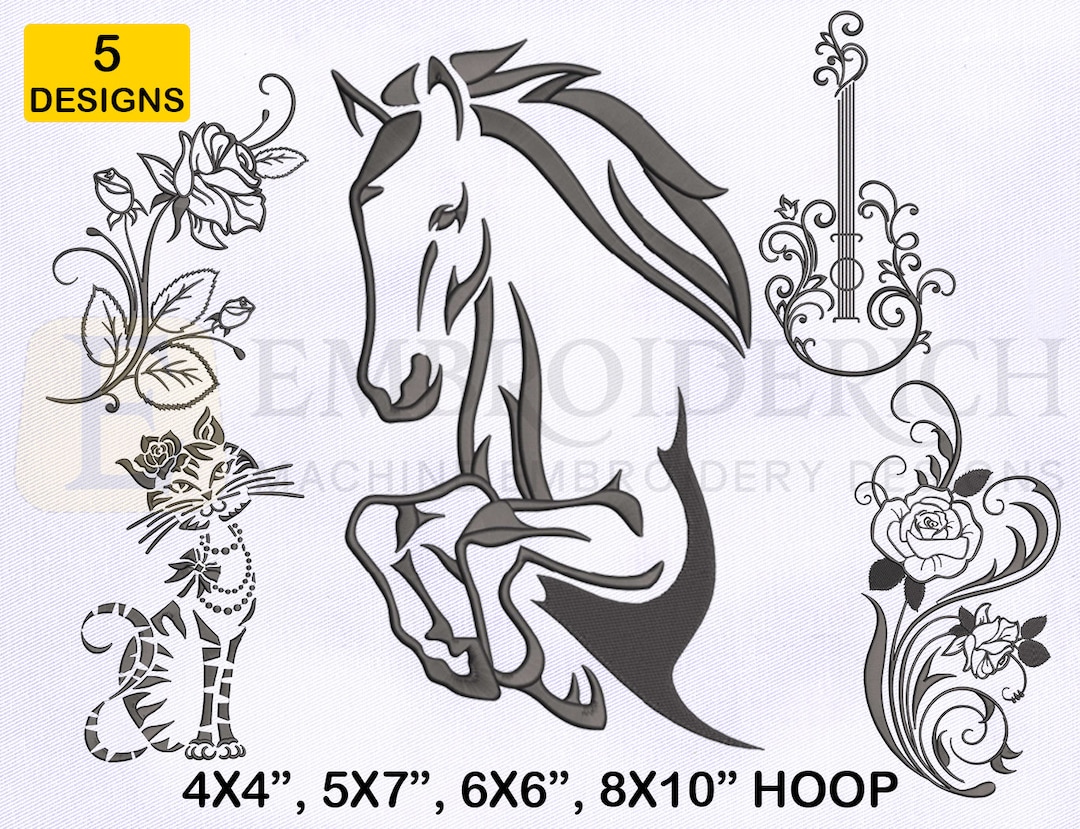 Outline Machine Embroidery Designs Bundle, 4 Sizes EMB Designs, Outline ...
